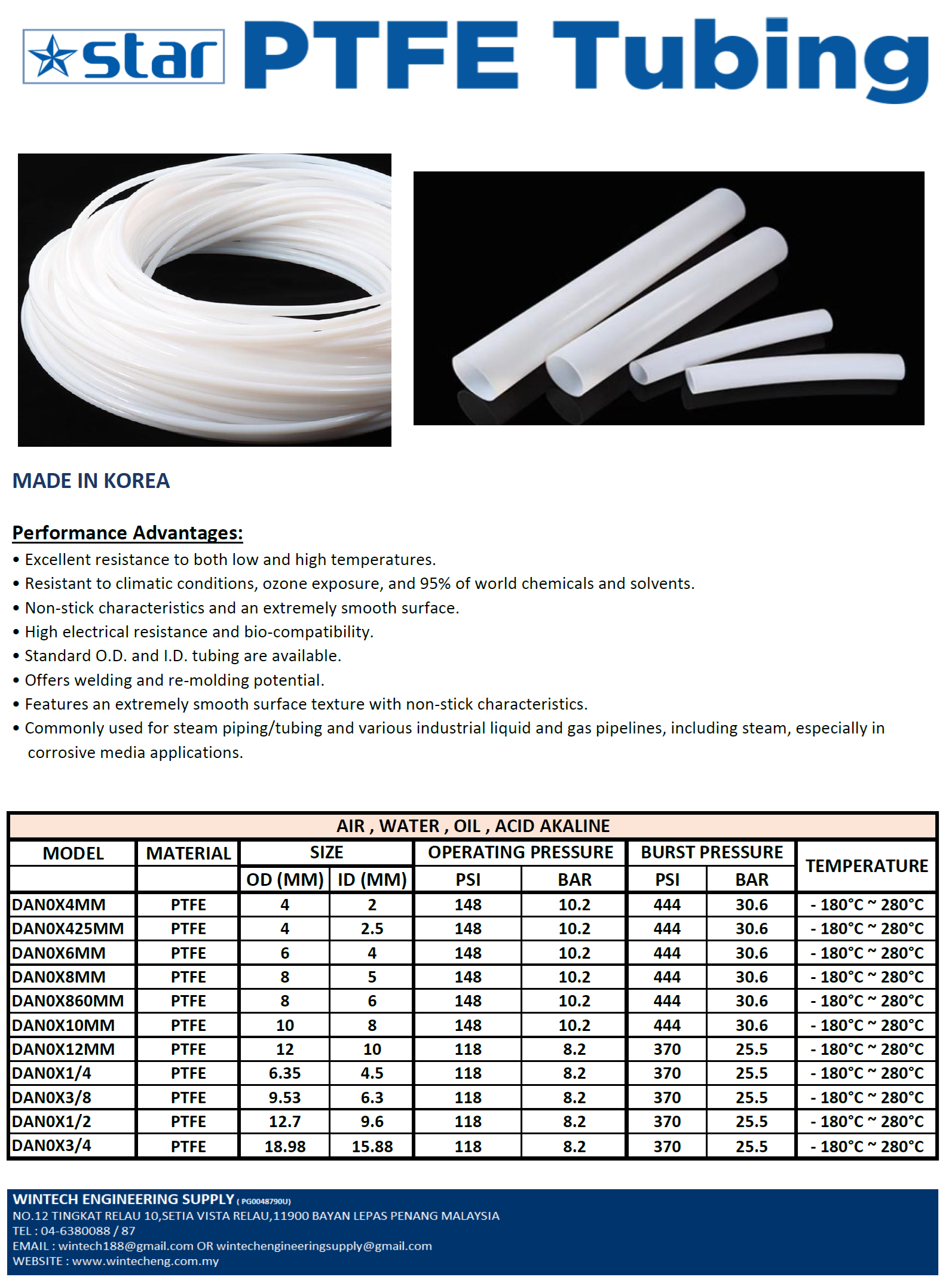 PTFE Teflon Tube - Wintech Engineering Supply